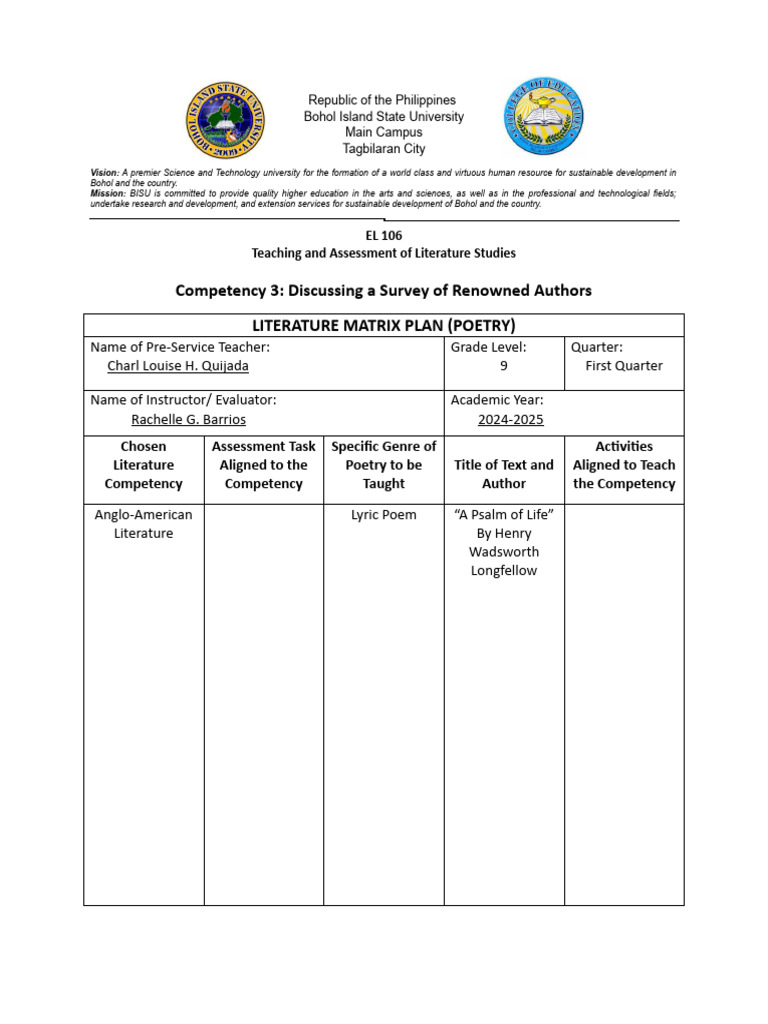 El 106 - Literature Matrix Plan | PDF