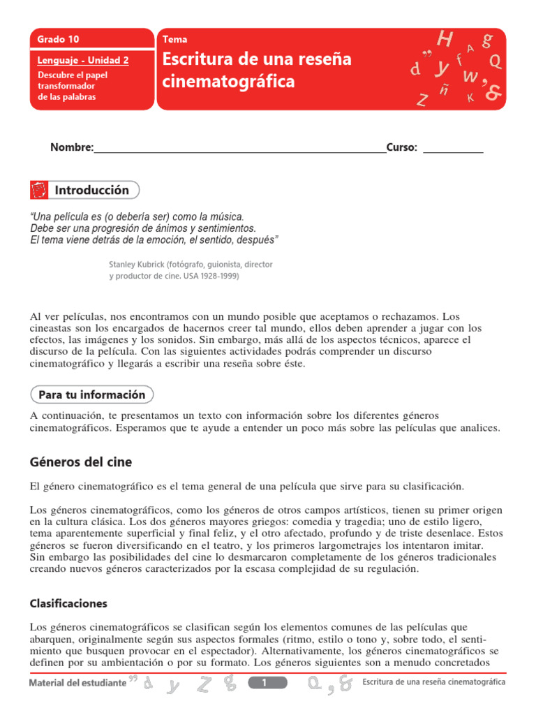 Guía para Escribir Reseñas de Cine | PDF