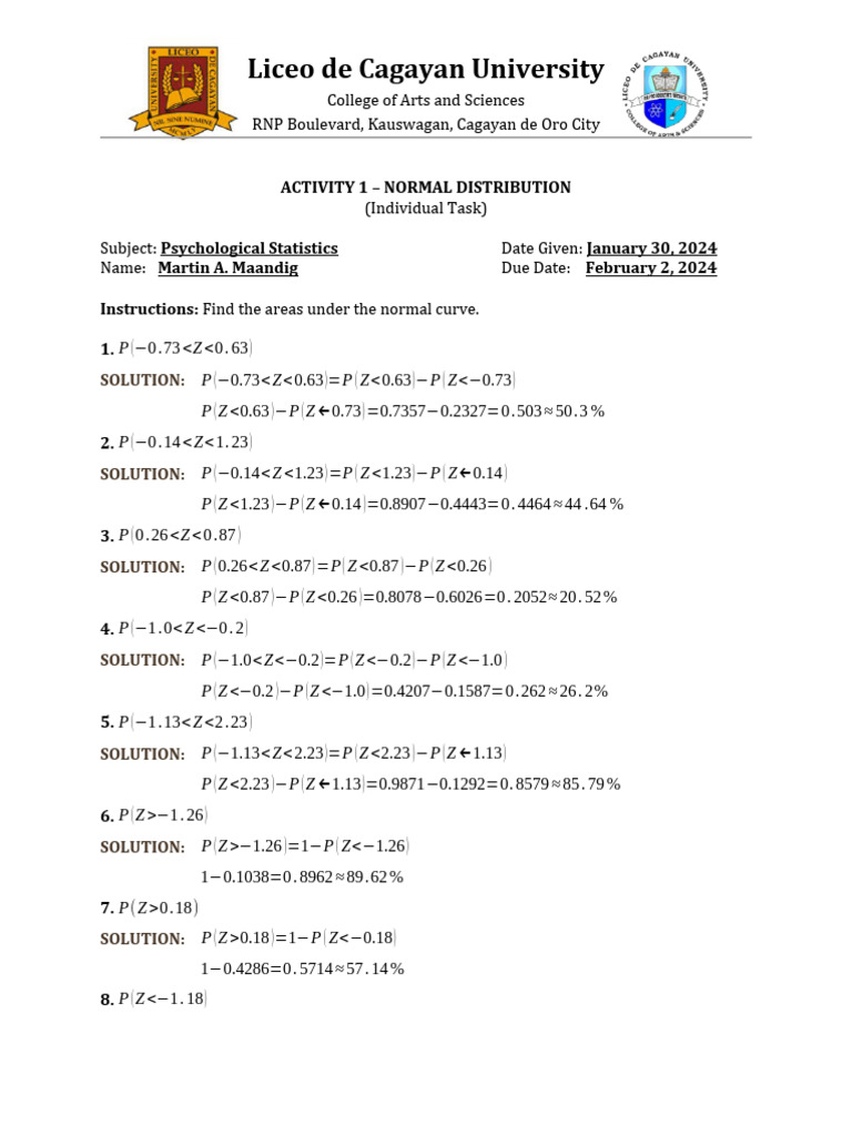 Normal Distribution Activity Guide | PDF | Normal Distribution ...