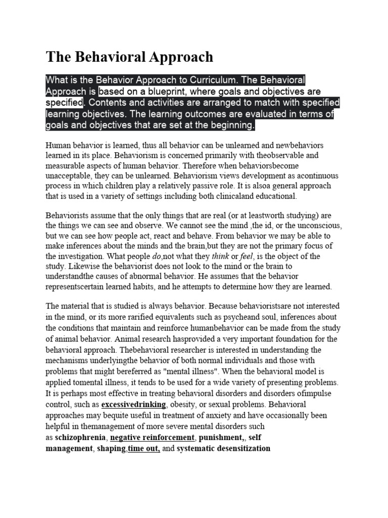 The Behavioral Approach | PDF | Behaviorism | Learning