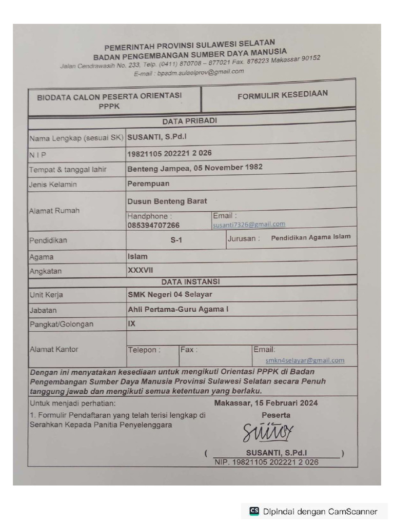 Format Biodata Susanti, S.pd.I | PDF