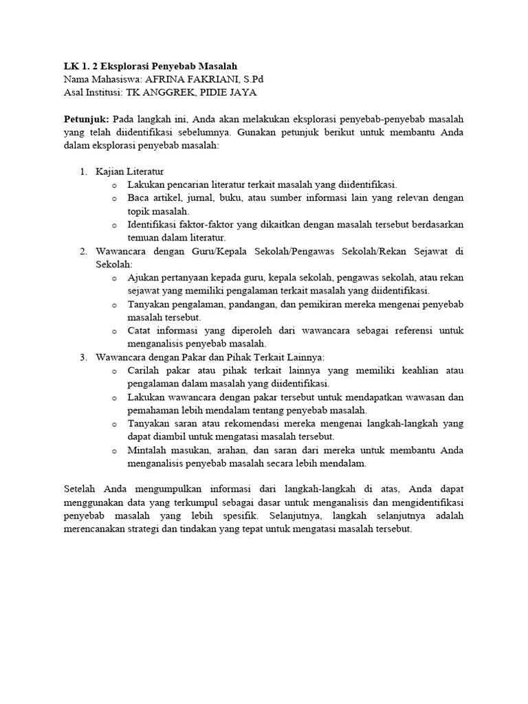 LK 1.2 Afrina Siklus 2 | PDF