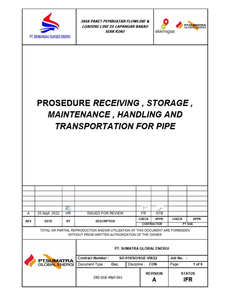 DRI-SGE-M&P-001 Procedure Receiving Storage Maintenance, Handling and ...