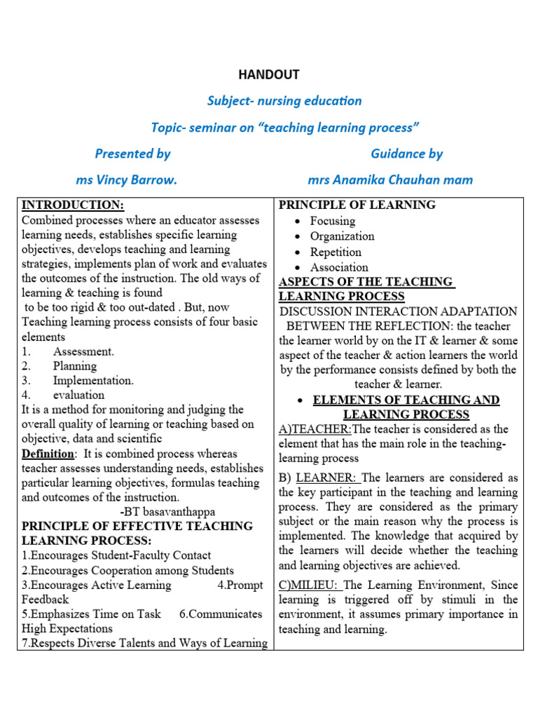 Handout Teaching | PDF | Learning | Teachers