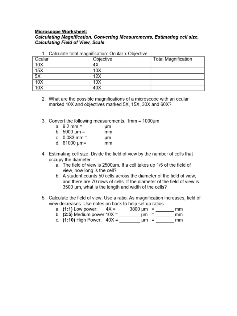 Microscope Magnification Worksheet How Microscopes Magnify — Science