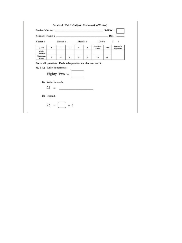 Maths Sample Paper 3rd | PDF