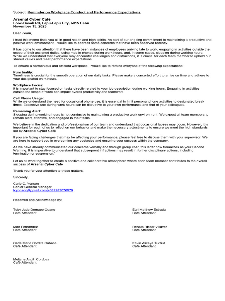 Second Warning Memo | PDF