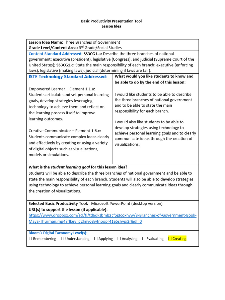 bpts basic productivity tools lesson idea template | PDF