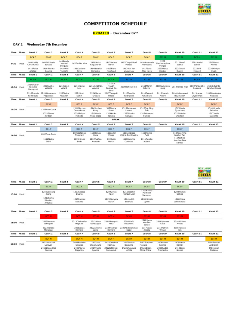 Competition Schedule Updated December 07th | PDF | Multi Sport Events ...