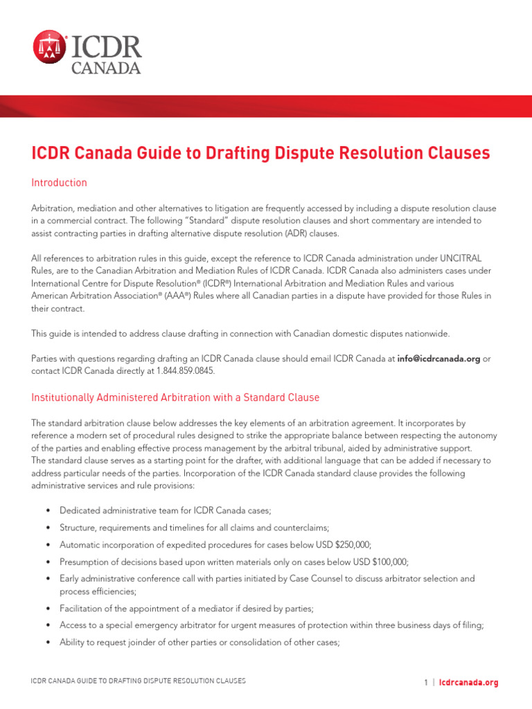 ICDR Canada Clause-Drafting Guide - English | PDF | Mediation | Arbitration
