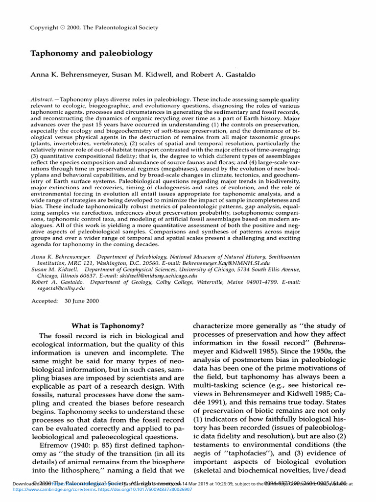 2000-Behrensmeyer Et Al | PDF | Fossil | Paleontology