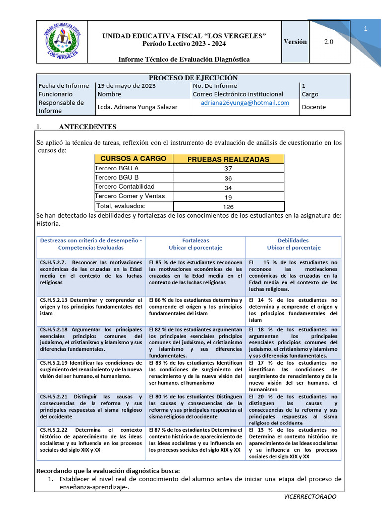 Informe de Evaluación Diagnóstica Matemática Segundo | PDF