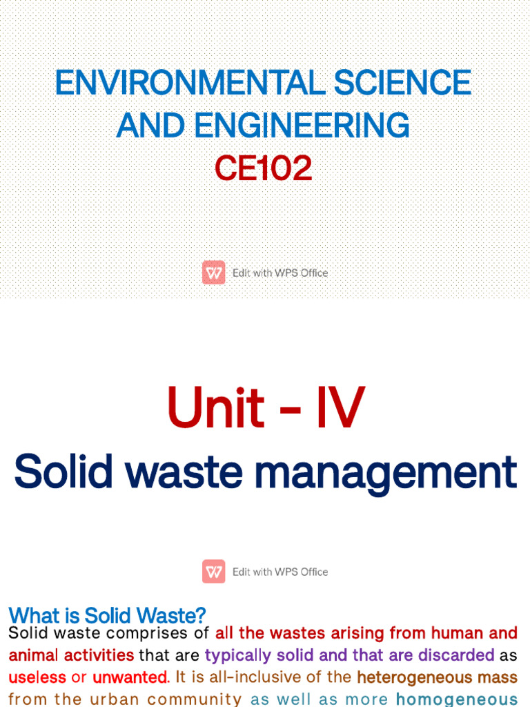 Lecture - Unit 4 - SWM | PDF | Waste | Municipal Solid Waste