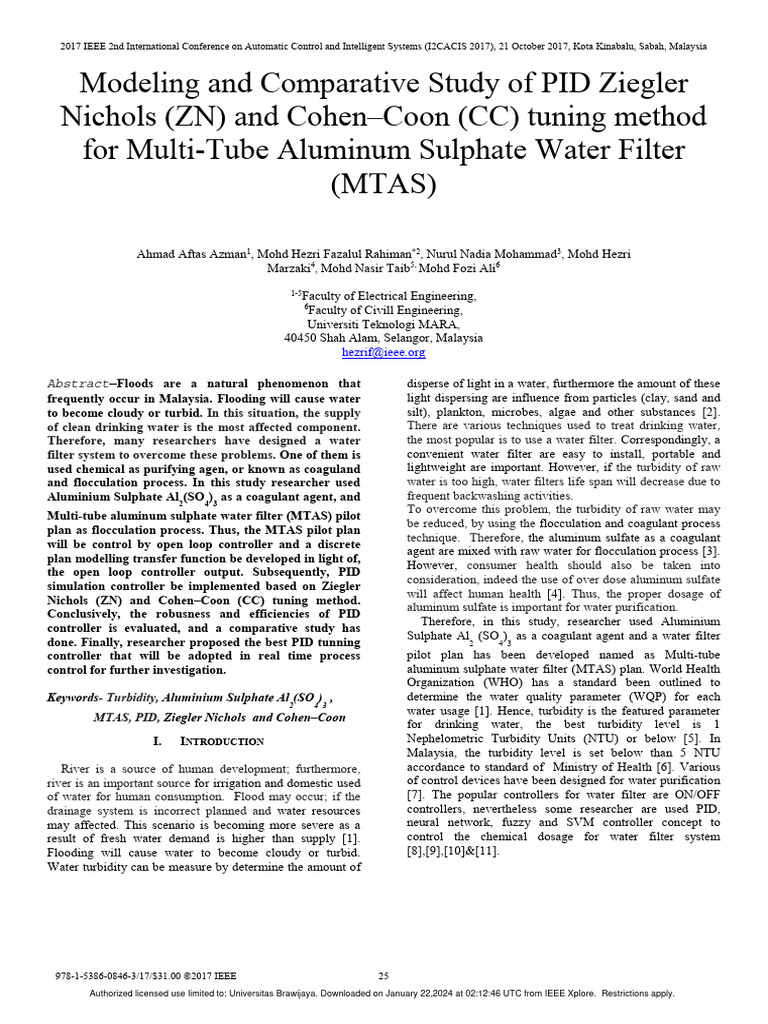 Modeling and Comparative Study of PID Ziegler Nichols ZN and Cohen-Coon CC Tuning Method For ...