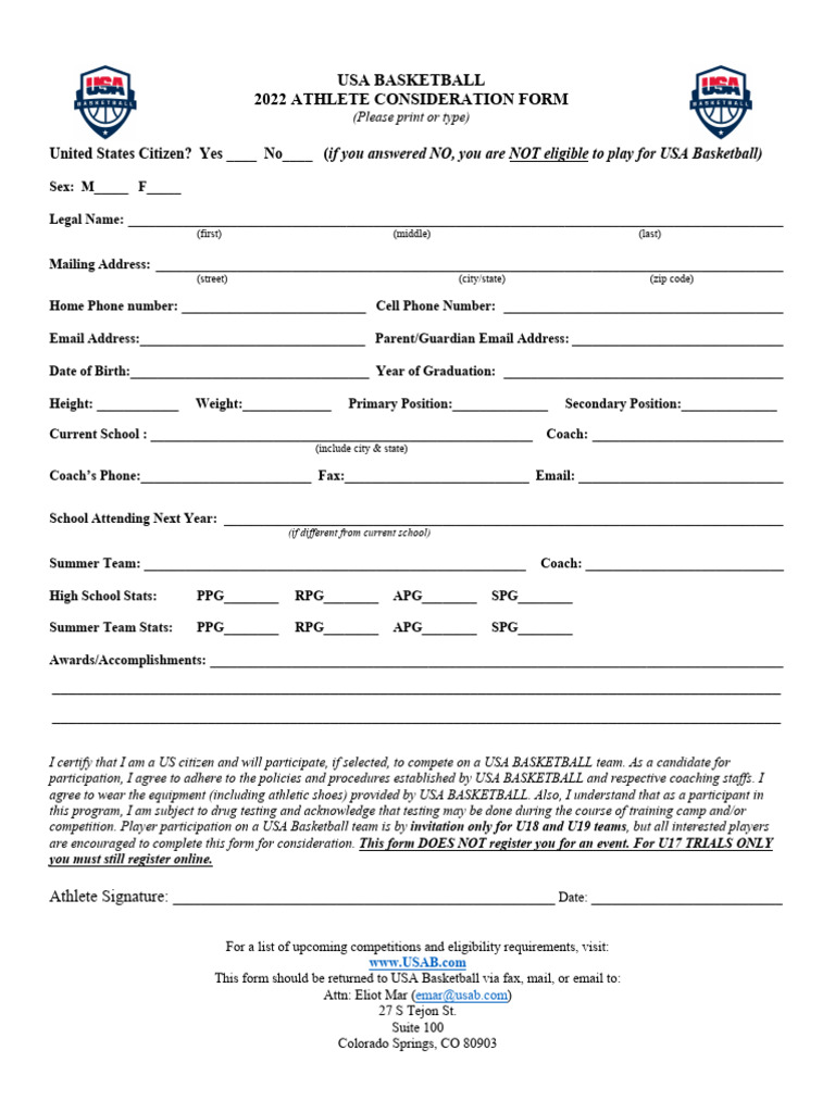 2022 Athlete Consideration Form | PDF