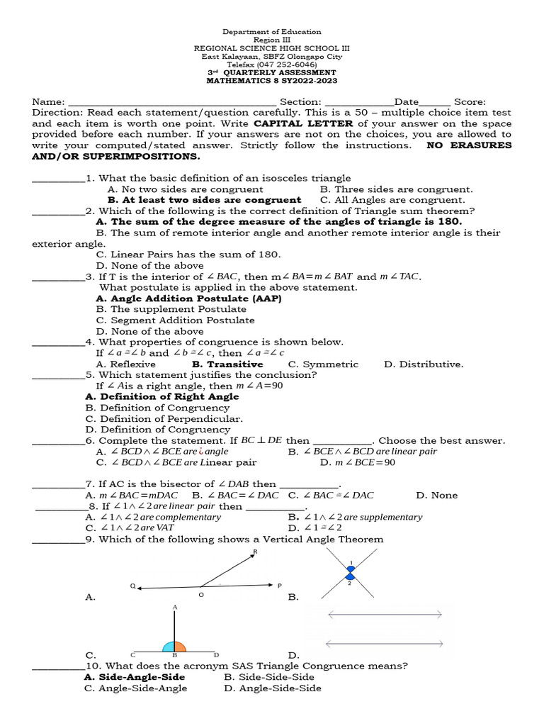 Grade 8 2nd Periodical Exam Sy 2022 2023 For RS Answer Key | PDF ...