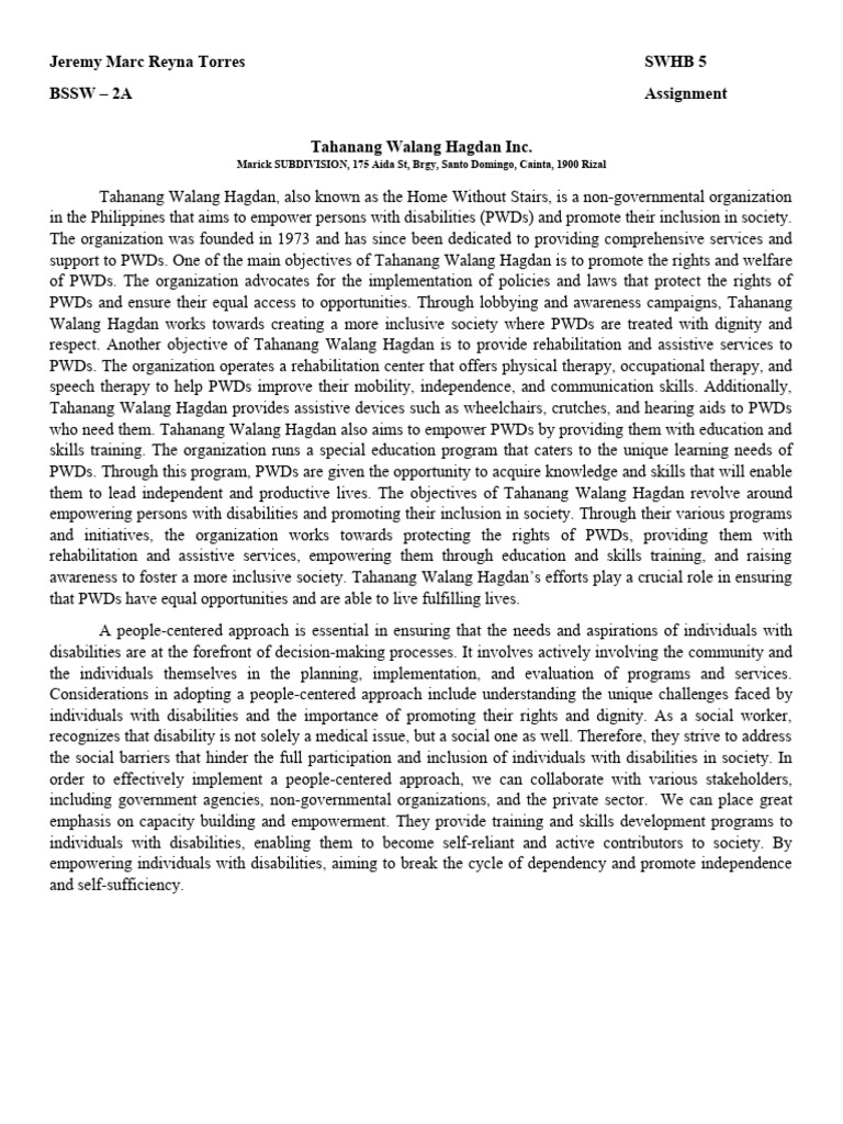 Jeremy Marc Reyna Torres Swhb 5 Pdf Disability Empowerment
