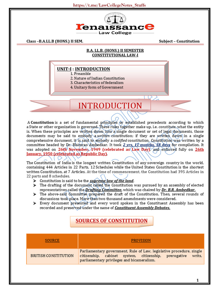 Constitution I & II Complete Notes | PDF | Constitution | Justice