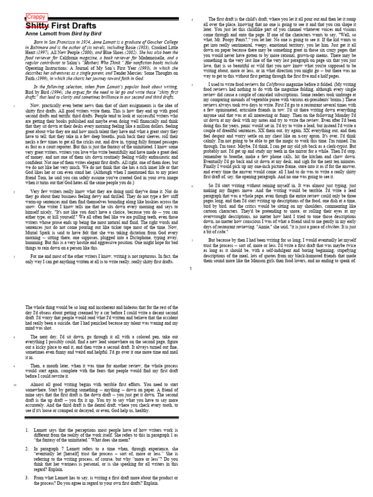 Lamott - Crappy First Drafts - Edited | PDF