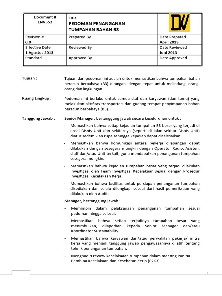 Penanganan Tumpahan Bahan B3 | PDF