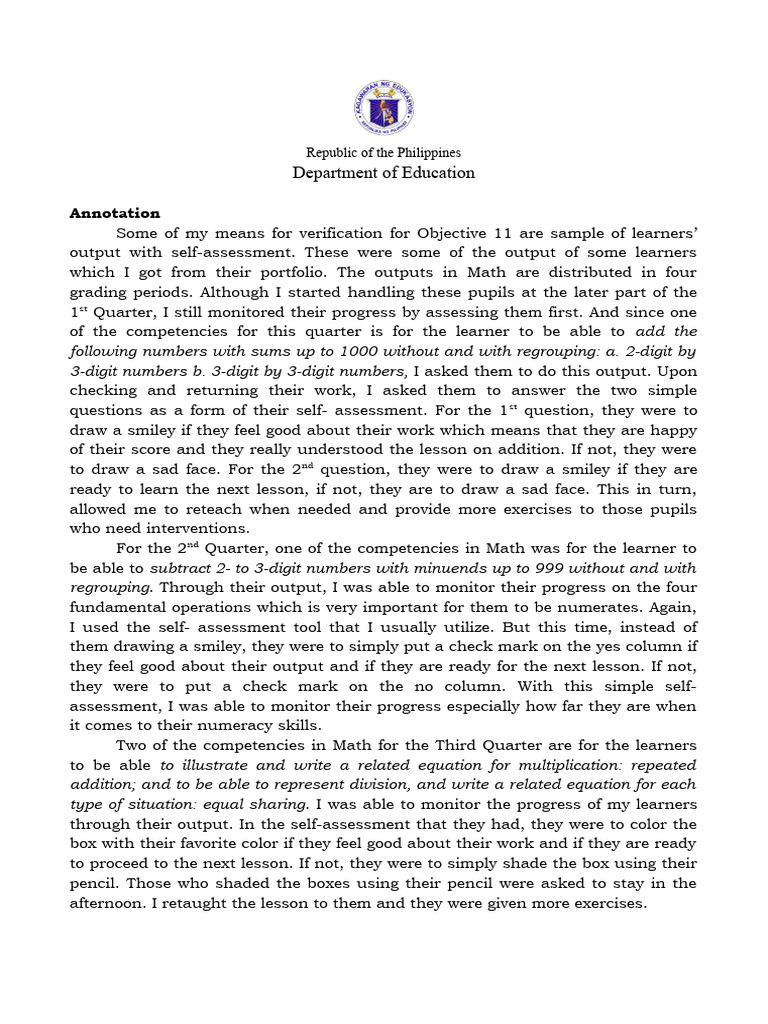 Obj 11 Annotation of Learners' Output Din | PDF | Learning | Behavior ...