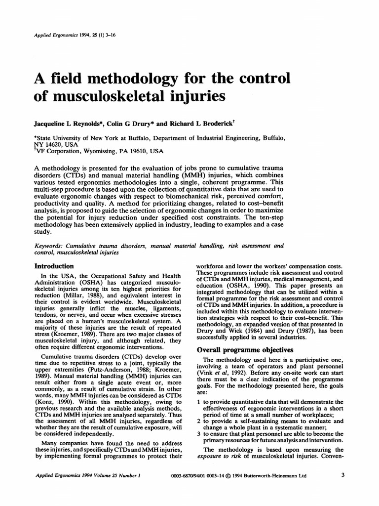 A Field Methodology For The Control of Musculoskeletal Injuries | PDF ...