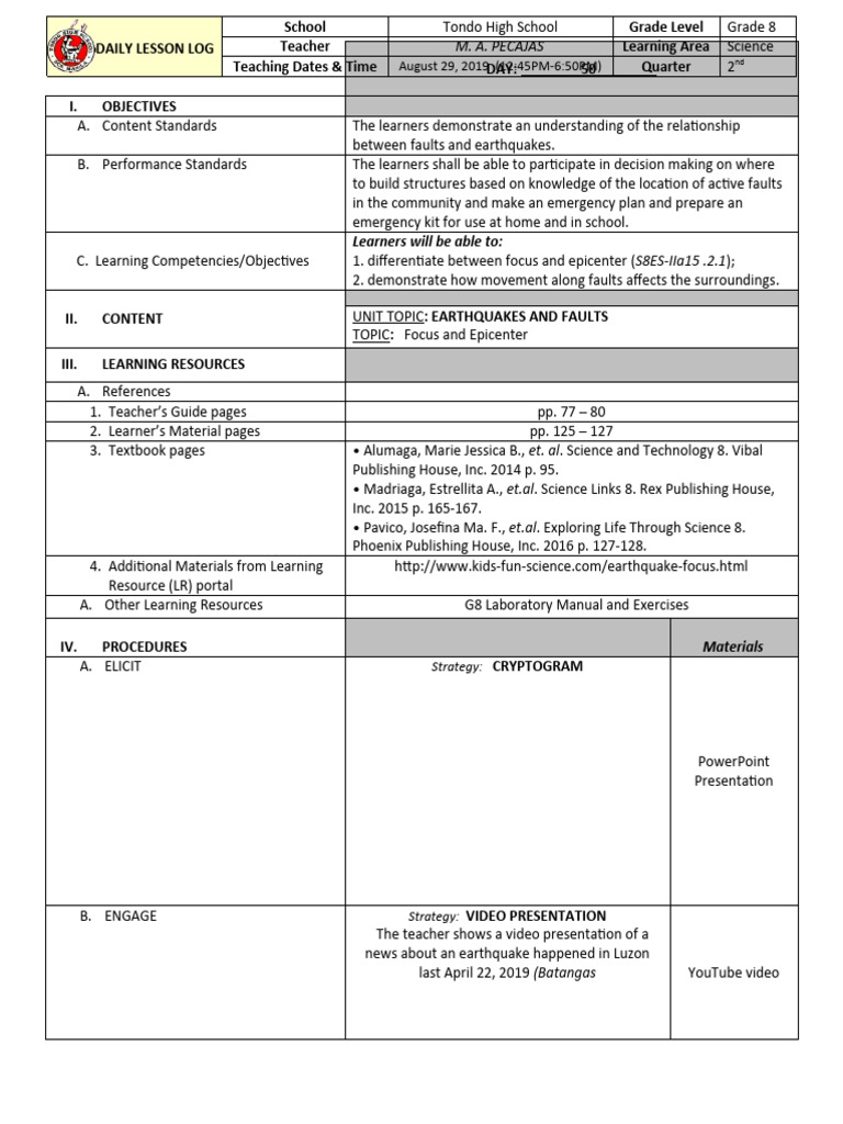 LP Focus&Epicenter | PDF | Learning | Earthquakes