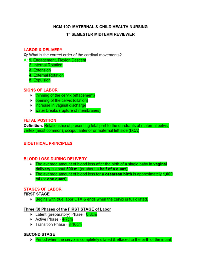 NCM 107 - MATERNAL & CHILD HEALTH NURSING 1st SEMESTER MIDTERM REVIEWER ... NCM 107 - MATERNAL & CHILD HEALTH NURSING 1st SEMESTER MIDTERM REVIEWER ...