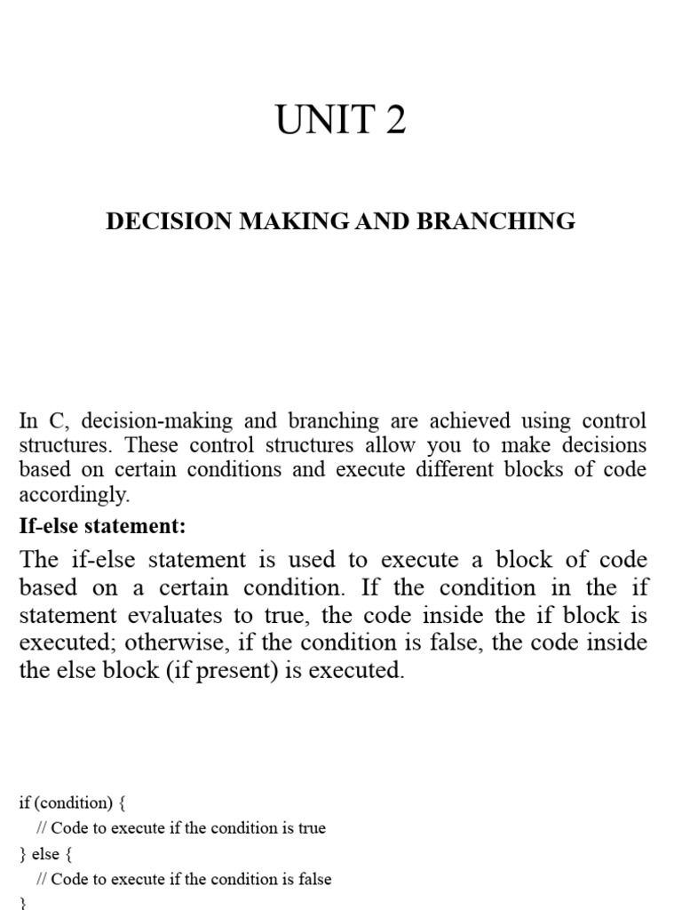 C Program - Unit 2 - Decision Making and Branching | PDF | Control Flow | Computer Science