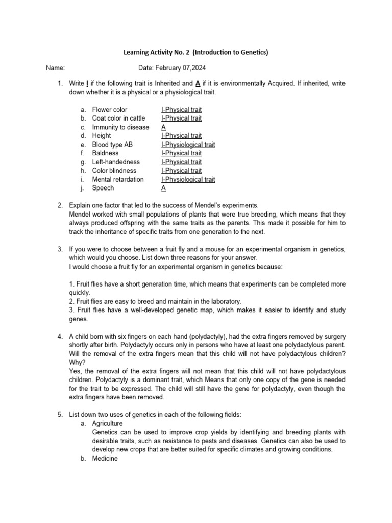 Learning Activity No.2 Intro To Genetics | PDF | Genetics | Plant Breeding
