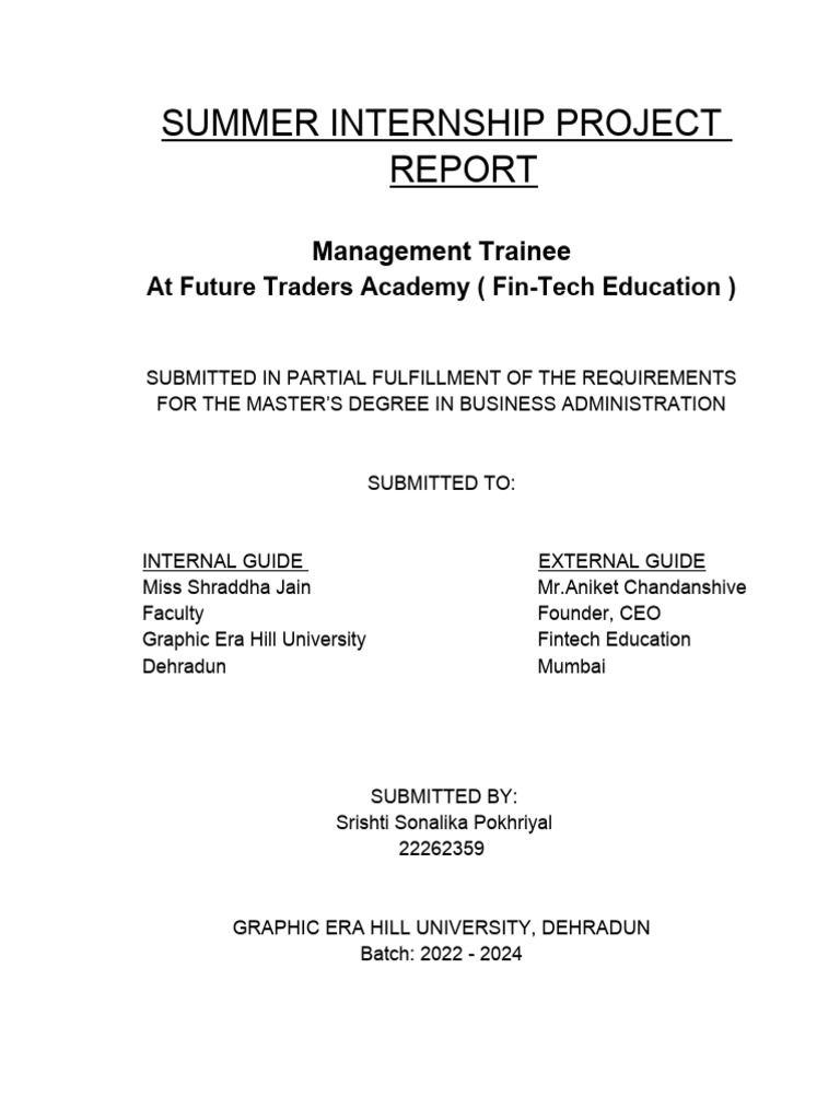 Summer Internship Project | PDF | Project Management | Day Trading