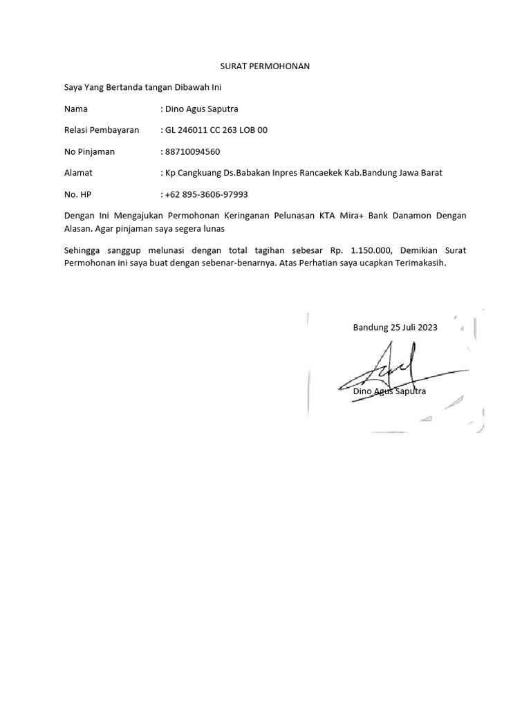 SURAT PERMOHONAN-danamon | PDF