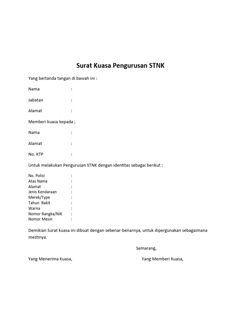 Form Surat Kuasa STNK | PDF
