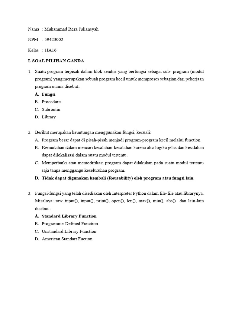 Muhammad Reza Juliansyah - 59423002 - Latihan Soal Python 23-24 | PDF