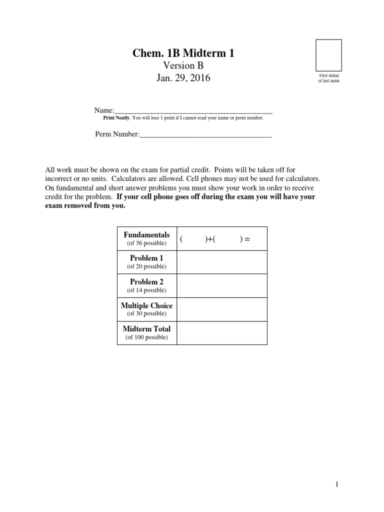 Chem 1B W16 M1 VB Solutions | PDF | Enthalpy | Gibbs Free Energy