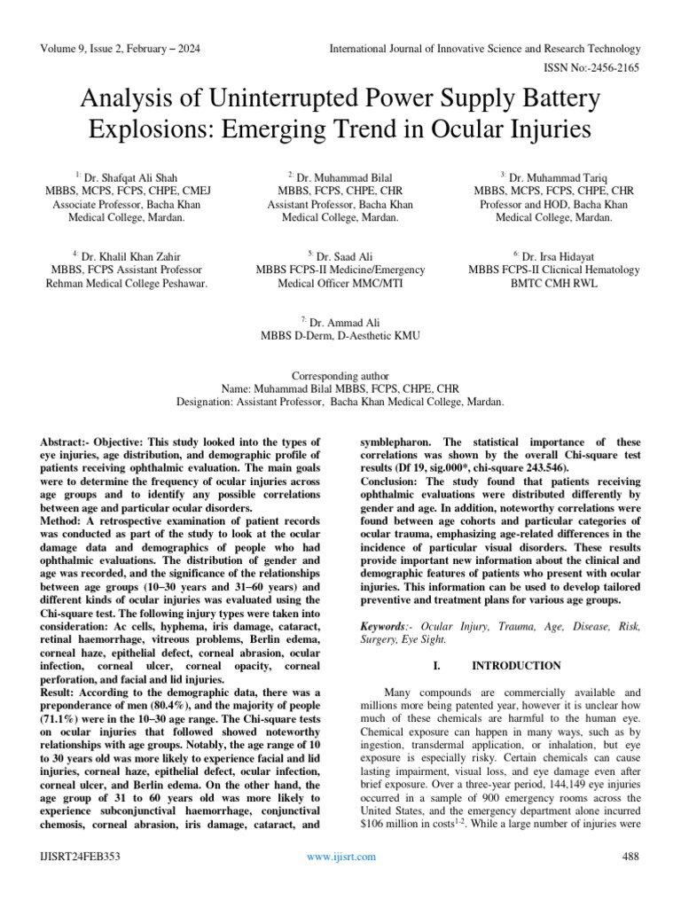 Analysis of Uninterrupted Power Supply Battery Explosions: Emerging ...