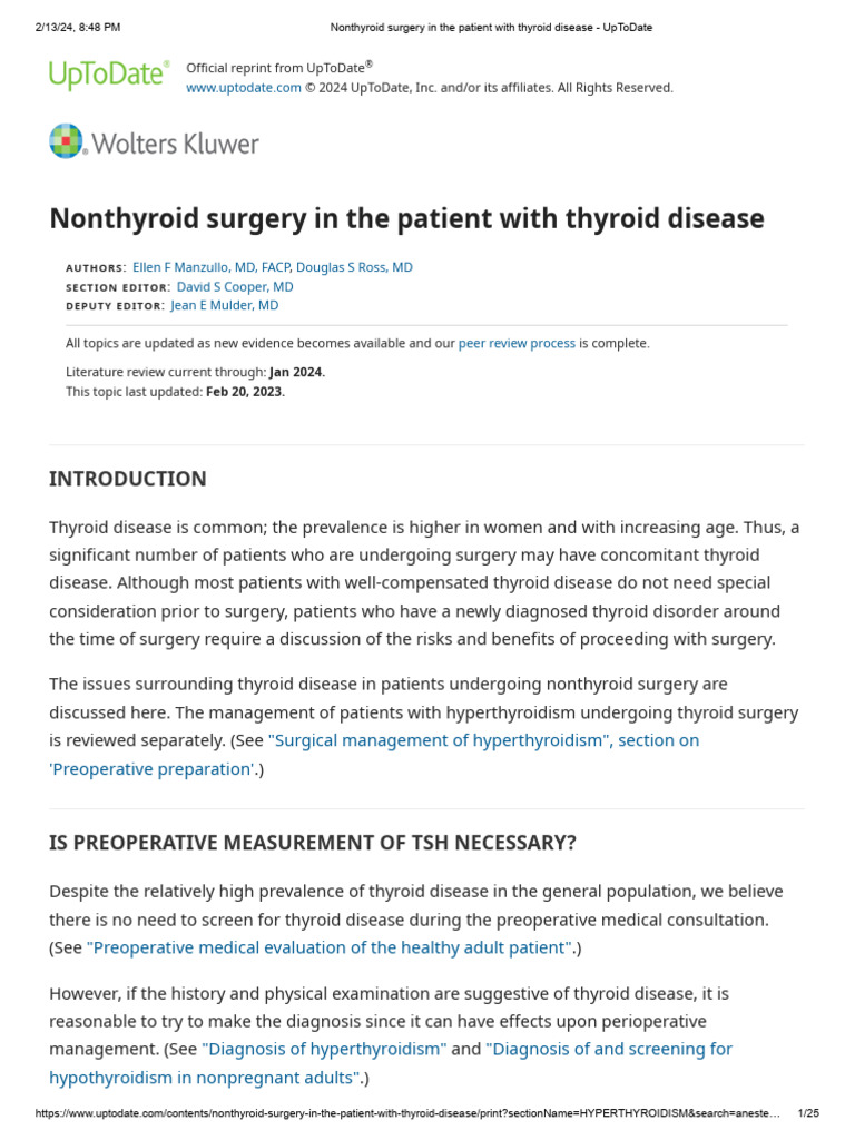 Nonthyroid Surgery in The Patient With Thyroid Disease - UpToDate | PDF | Hypothyroidism ...