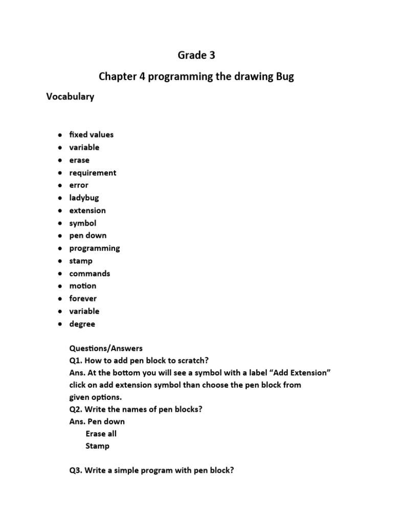 Grade 3 Chapter 4 Notes 2 Grade 3 Chapter 4 Programming The Drawing Bug ...