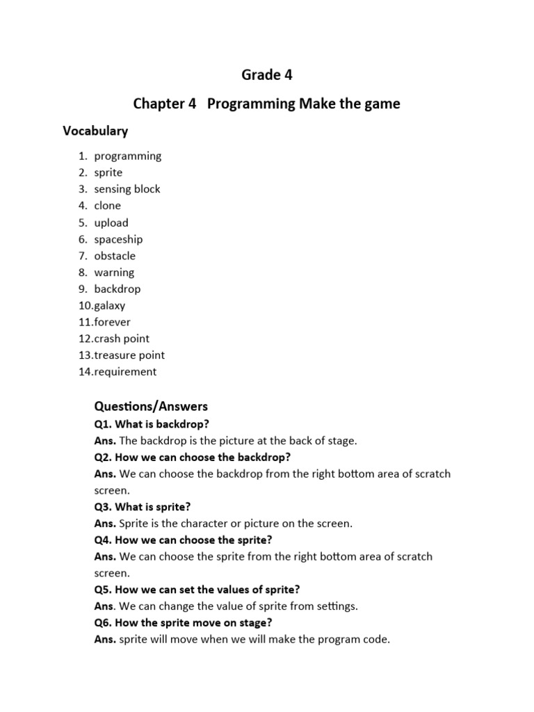 Grade 4 Chapter 4 Notes 2 Chapter 4 Programming Make The Game | PDF