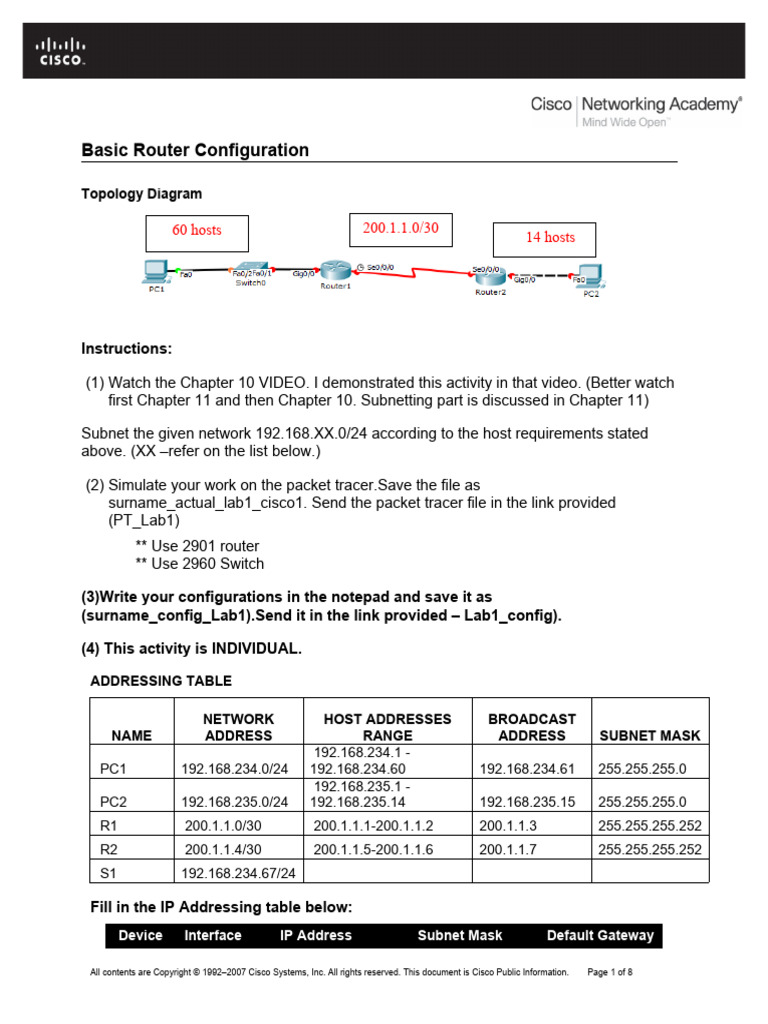 Actual Lab1 Cisco1 | PDF | Computer Network | Router (Computing)