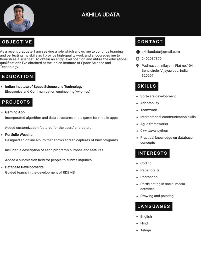 Akhila Udata: Contact Objective | PDF | Databases | Computer Science