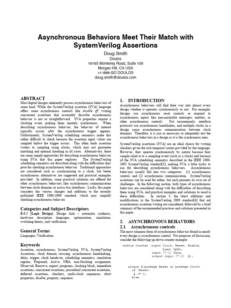Asynchronous Behaviors Meet Their Match With Systemverilog Assertions Pdf Computer Program