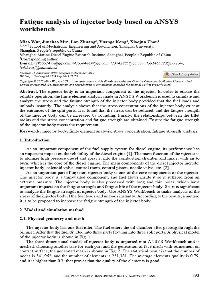 Fatigue Analysis of Injector Body Based On ANSYS W | PDF | Strength Of ...