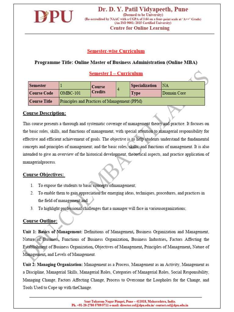 MBA - Semester - I - Syllabus | PDF | Motivation | Motivational