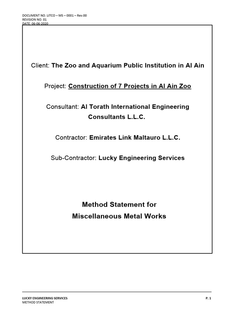 Method Statement For Miscellaneous Metal Works | PDF | Quality ...