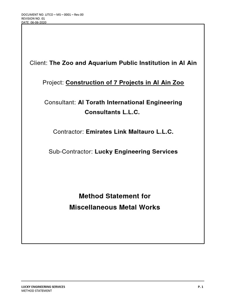 Method Statement For Miscellaneous Metal Works | PDF | Welding ...