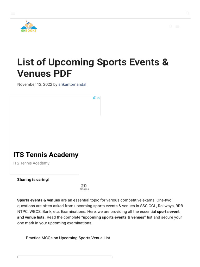 Upcoming Sports Events & Venues (Updated List) | PDF | Forms Of Cricket ...