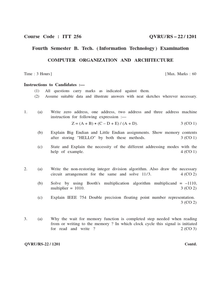 B.Tech IT Exam: Computer Architecture | PDF | Cpu Cache | Computing