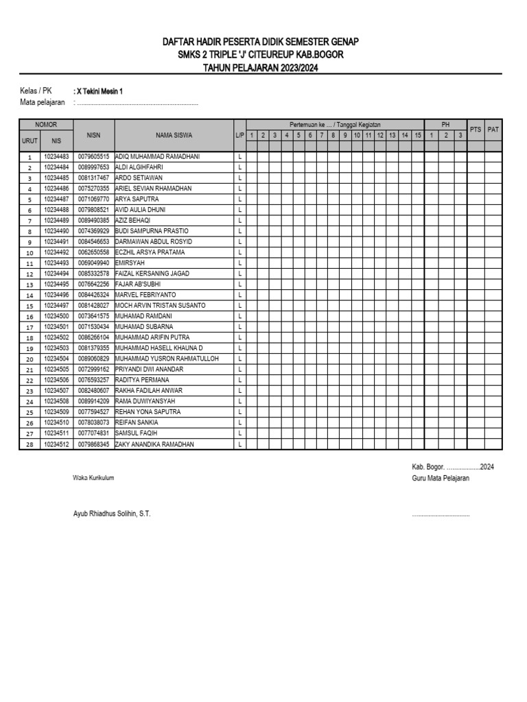 Absen KBM Semester Genap - 2024 | PDF