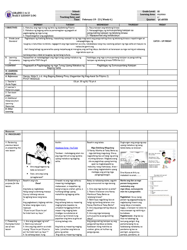 DLL - Filipino 3 - Q3 - W4 | PDF